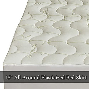 Waterproof Bamboo Jacquard Blend Fitted Topper, Top Split King Mattress Pad by Royal Hotel