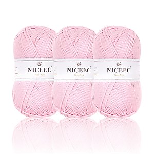 NICEEC 3 Skeins Soft Cotton Yarn 5ply Baby Cotton Yarn for Knitting Crochet Baby Weight Yarn Cotton Blend Yarn Total Length 3×220m(3×240 yds,100g×3)-Light Pink