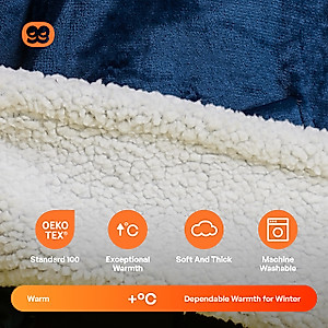 Giggling Getup Wearable Blanket Hoodie for Girls Boys - Oversized Flannel Sherpa Fleece Hooded Blanket - Soft Cozy Warm Blanket Sweatshirt Gifts with Giant Pocket and Sleeves for Kids Navy