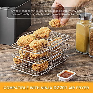 AIEVE Air Fryer Rack Compatible with Ninja Dual Air Fryer, 304 Stainless Steel Multi-Layer Dehydrator Rack Toast Rack Air Fryer Accessories Compatible with Ninja DZ201 Air Fryer Ninja Foodi Air Fryer