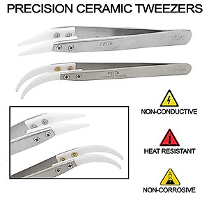 Ceramic Tweezer Set - FEITA Ceramic Precision Tweezers for Electronic Repair, DIY Hobbies - NO MORE BROKEN TIPS! (2-Pcs)