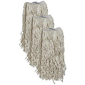 Rubbermaid Commercial FGV11700WH00 Economy Cut-End Cotton Wet Mop Head, 1-inch Headband, 20-Ounce, White (Pack of 3)