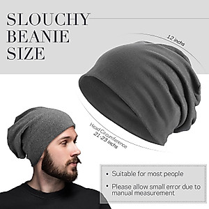 4 Pieces Slouchy Beanie Hat Sleeping Cap Baggy Skull Knit Sleeping Hat Headwear Head Wrap Cap for Men Women (Blue, Deep Gray, Black, Light Gray, Solid Color)