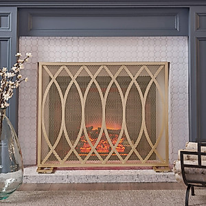Christopher Knight Home Junior Modern Single Panel Iron Firescreen, Gold Finish