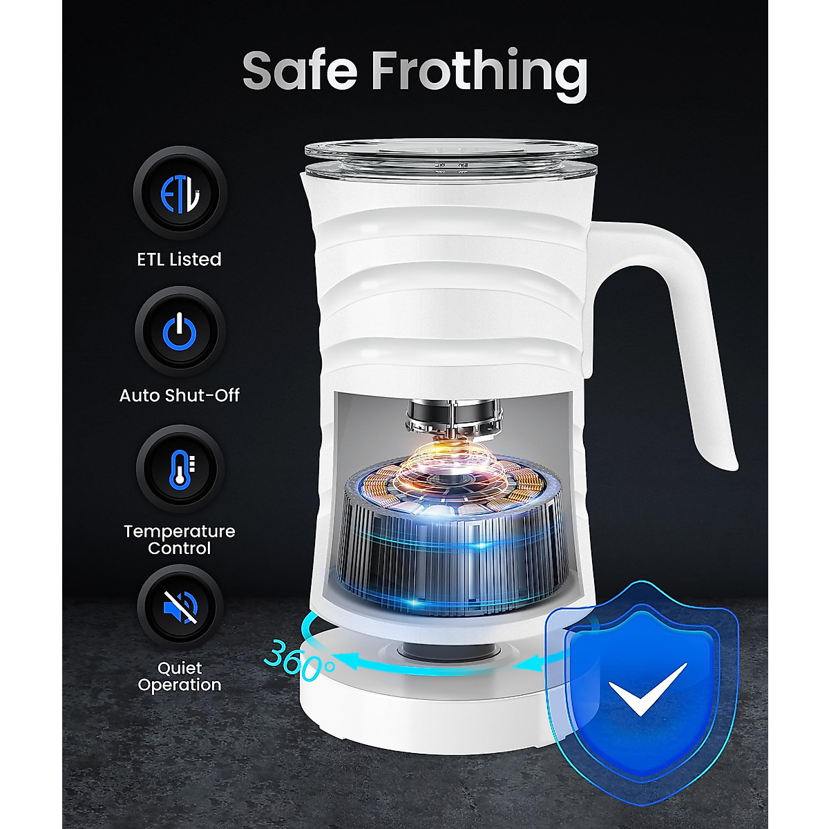 SAIBOKE Milk Frother, 4-in-1 Milk Frother and Steamer, 350ml/11.8oz Automatic Hot and Cold Foam Maker, Electric Milk Frother for Coffee, Latte, Cappuccino, Matcha, Hot Chocolate(White)