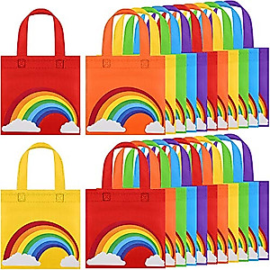 Aneco 24 Pieces Rainbow Non-Woven Bags Tote Gift Bags Rainbow Party Bags Birthday Bags with Handles for Party Favors, 8 by 8 Inches, 6 Colors