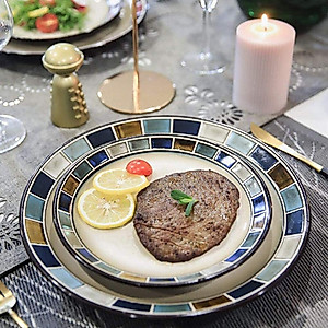 GagalU Dinner Set,4 Pieces of Vintage Porcelain Dinner Set Ceramic Dinner Plate Dessert Plate Steak Plate Salad Bowl and Mug Service for 1 Person