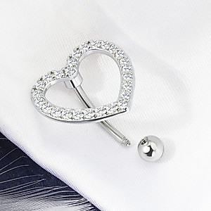 OUFER 16mm Belly Button Rings, Heart Reverse Navel Rings, Paved CZ Crystal Belly Piercing Jewelry, 14G Surgical Steel Curved Barbells for Women