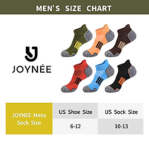 JOYNÉE Mens Athletic Ankle Sports Running Low Cut Tab Socks for Men 6 Pairs,Multicoloured,Sock Size 10-13