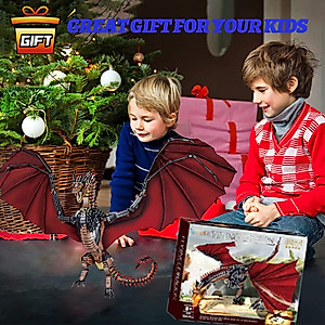 Building Toys Dragon Set Building Kit 1889 Pieces STEM Building Blocks for Boys Red Fire Dragon Construction Set with Wings & Base Holder Building Bricks Display Collection Great Gift for Adult