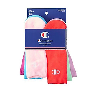 Champion Girls 6pk. Colorful No Show Socks (Multi-Colored, US SHOE SIZE: 3Y-5Y / SOCK SIZE: 7-9)