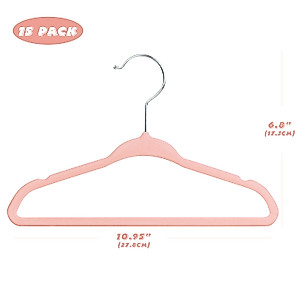 Mangokit Kids Velvet Hangers 15 Pack, 11 Inch Size Non-Slip Baby Hangers, Space-Saving Nursery Hangers, Perfect Infant/Toddler Clothes Hangers for Daily Use(Pink)