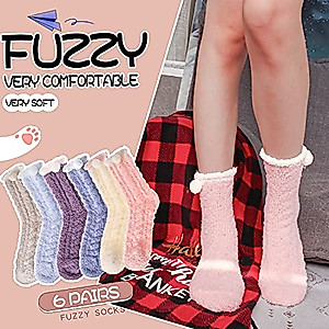 EBMORE Womens Fuzzy Socks Slipper Soft Cabin Fleece Cozy Fluffy Stocking Stuffers Plush Winter Sleep Socks for Adult(Ash Pink(6 Pairs)
