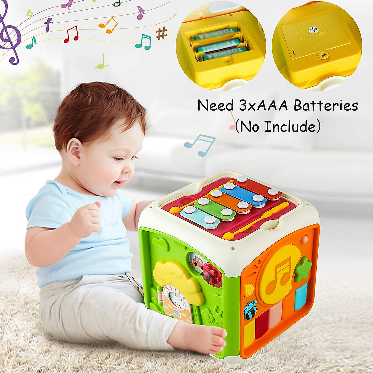 Tikooere Activity Cube Toy for Baby,7 in 1 Multi-Function Play Cube with Music Keyboard,Drum and Xylophone,Educational Musical Toy Gifts for Toddlers Kids Boys Girls 1 2 3 4 5 6 Years Old(Blue)