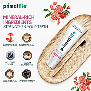 Primal Life Organics - Dirty Mouth Natural Alkalizing Toothpaste, Hydroxyapatite, Flavored Essential Oils, Natural Kaolin, Bentonite Clay, Colloidal Silver, Organic, Vegan (Bubblegum Flavor, 4oz)
