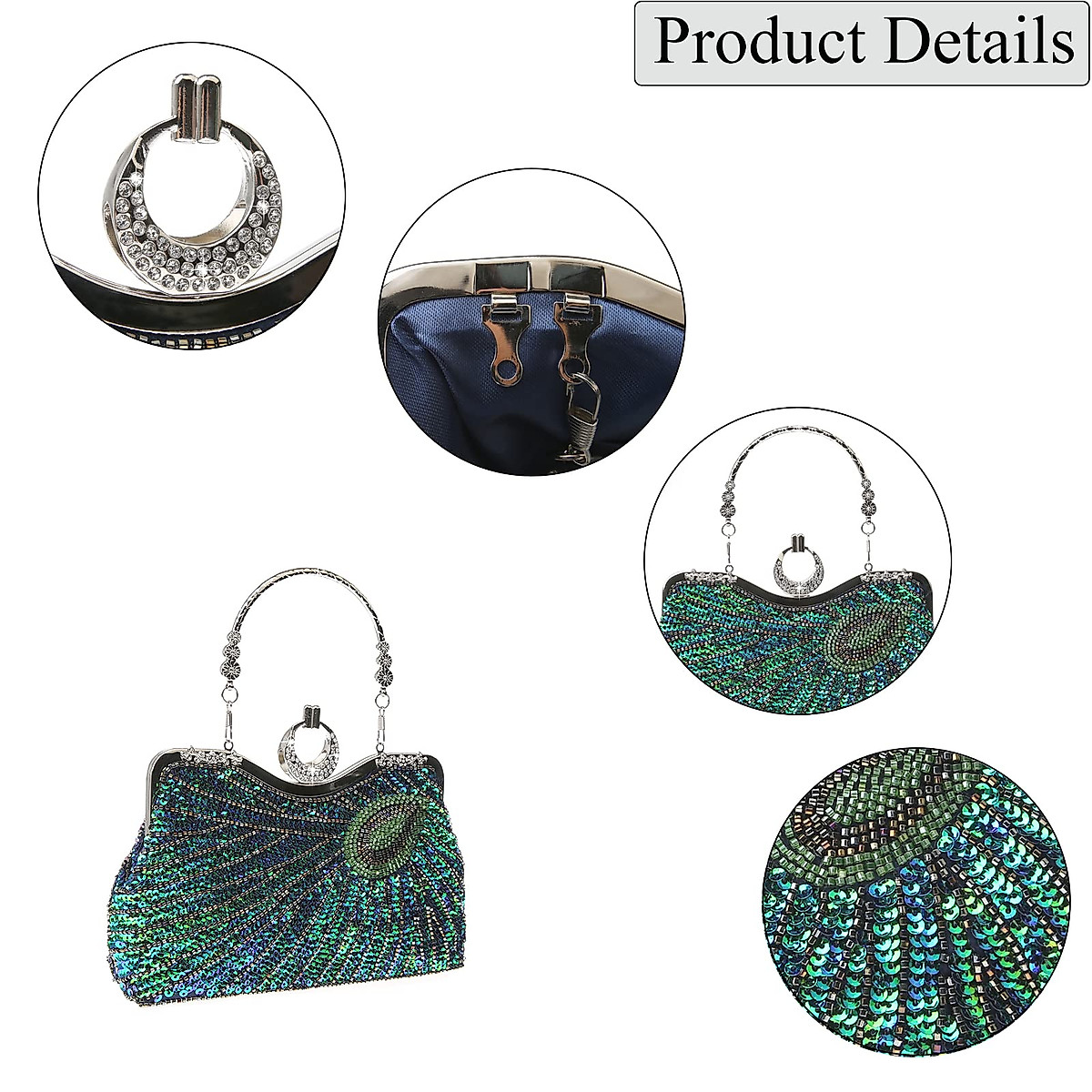 GUOZI Women's Vintage Beaded Sequin Peacock Clutch Purse Handmade Crossbody Evening Bag Handbag For Wedding Party Prom
