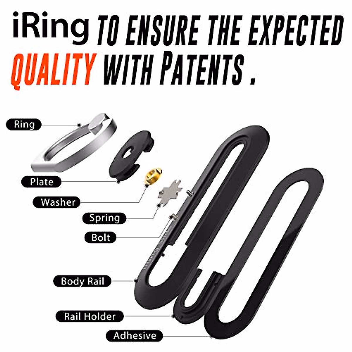 iRing Slide, Made in Korea, Wireless Charging Compatible. Simply Slide The Ring Down to Charge. Includes Hook Mount for Car Cradle or Wall. AAUXX Original Ring Grip Finger Holder Stand (Black)