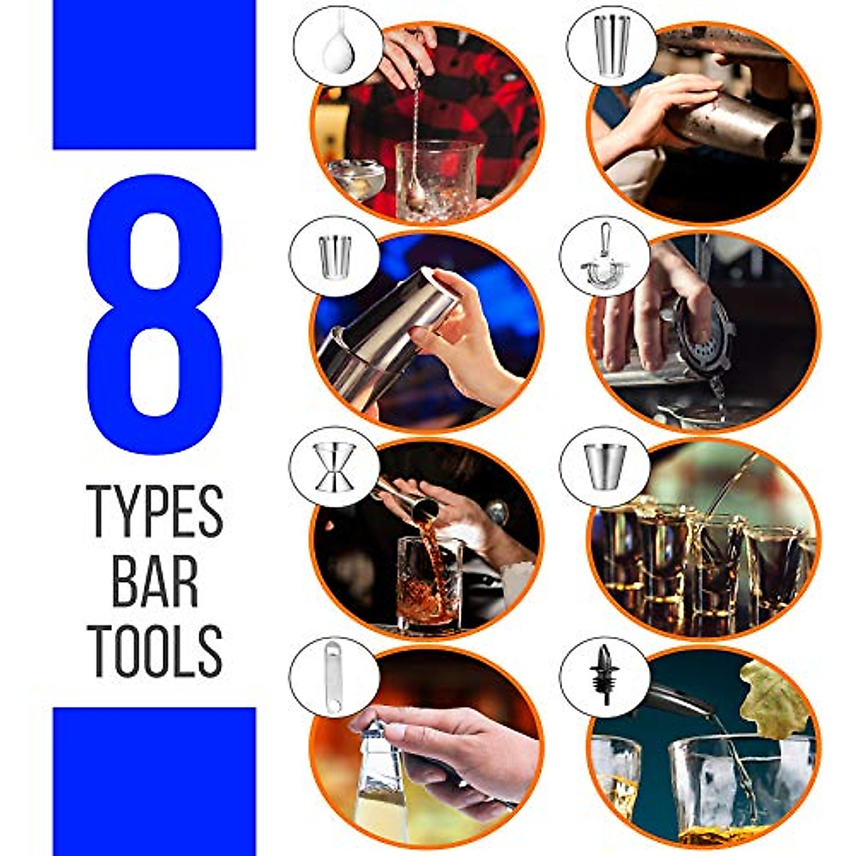 NutriChef Mixology Bartender Cocktail Shaker Set - 15 & 30 oz Stainless Steel Cocktail Bar Set Mix Drink Shaker Kit - Essentials Martini Making Kit Drink Mixing Starter Set - NCCS15PC (15 Piece Set)