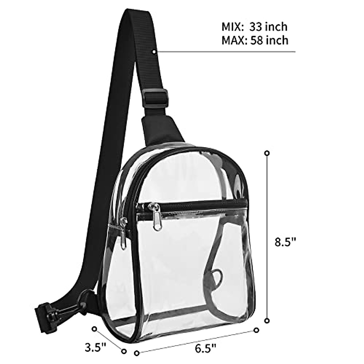 UEASE Small Clear Sling Bag for Men Women/Stadium Approved Mini Sling Backpack/Transparent Casual Chest Daypack for Concert Festival Hiking Walking Biking Travel Cycling