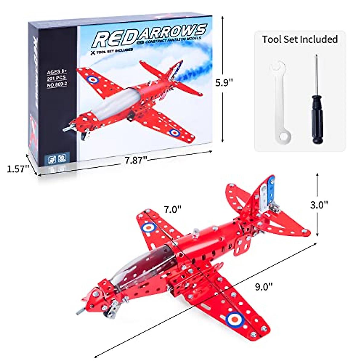 COSKEHAN STEM Assembled Model Plane Kit Building Toy, 201 Pieces STEM Projects Airplane Building Kits for Kids Age 8-12, STEM Educational Model Kit Gifts for Teenage Boys & Girls 8+, Red, 7*9*3 inch