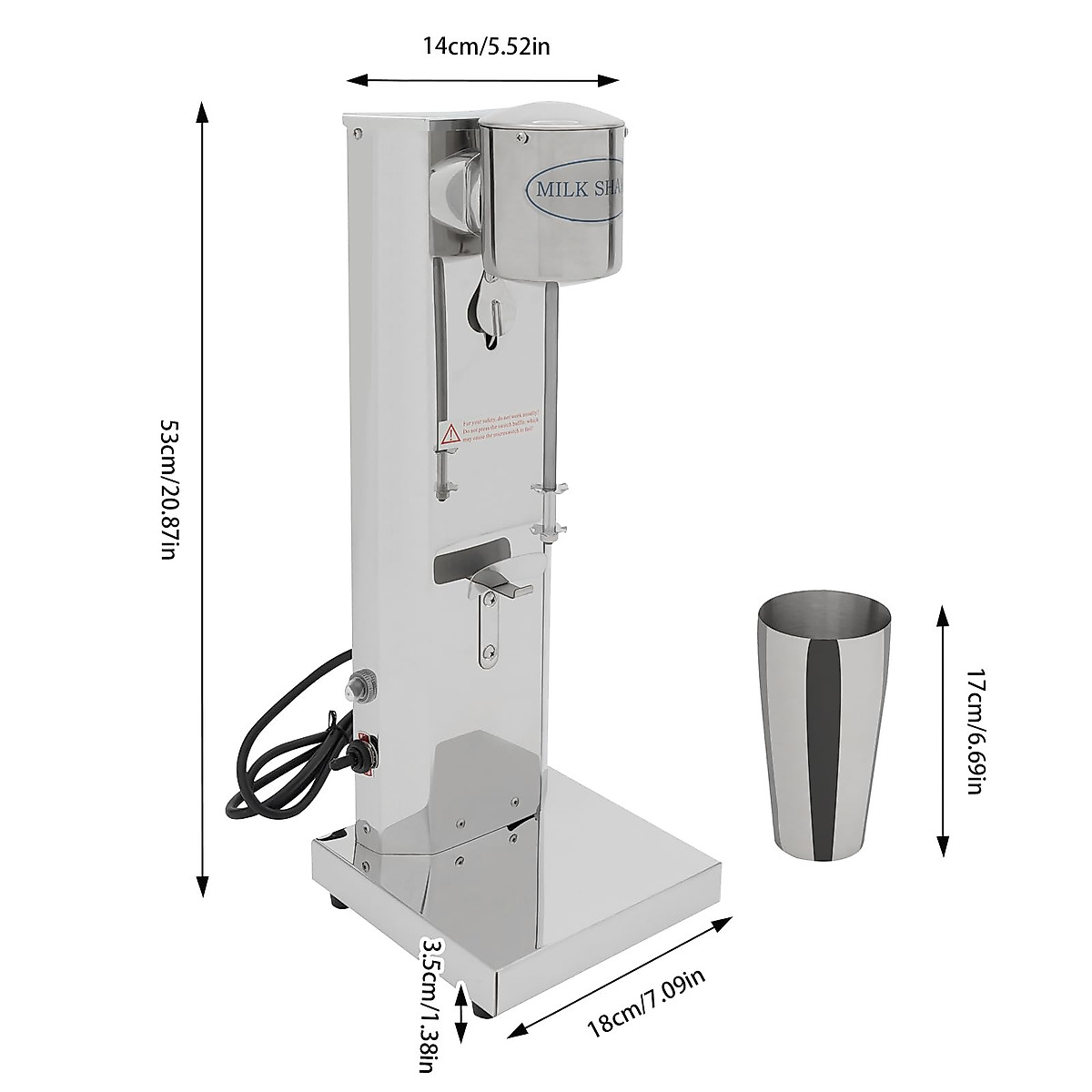 Electric Drink Mixer with Mixing Cup, 180W Commercial Milkshake Machine, 650ml Single-head Milkshake Maker, 2 Speeds Mixer Blender for Commercial and Home