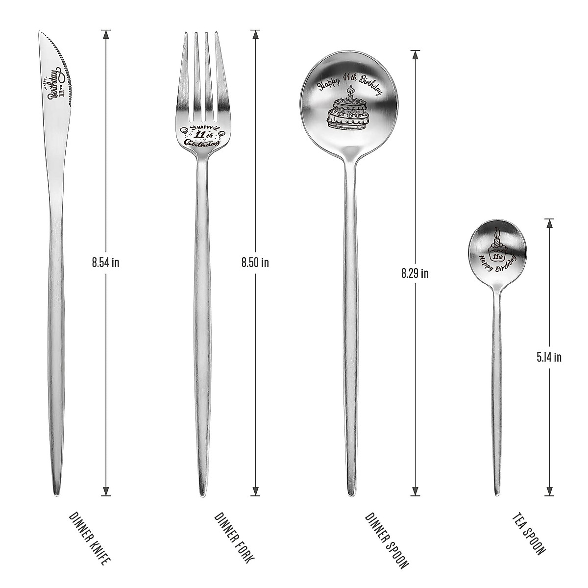 Happy 11th Birthday Spoon&Fork Gifts Engraved Cutlery Set Personalized Birthday Gifts for Son Daughter Sister Brother Friends