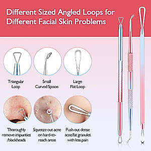 Kresecioo 9 PCS Blackhead Remover Tools, Pimple Popper Tool Kit, Acne Tools Extractor Kit Professional for Nose Face, Blemish Whitehead Zit Popping Tool with Portable Leather Bag(Pink)