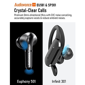 Audiovance 2 Sets Wireless Earbuds Bluetooth Headphones Ideal Gifts, Euphony 501 & Speed 301, 2 Sets Wireless Ear Buds for iPhone & Android (SPEU 501)