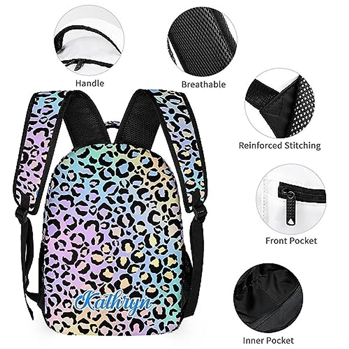 Sanley Personalized Leopard Print Backpack Set with Name 3-in-1 Backpack Set with Lunch Bag Pencil Case Custom Cute Leopard Backpack Set Large Capacity Backpack,Style 11