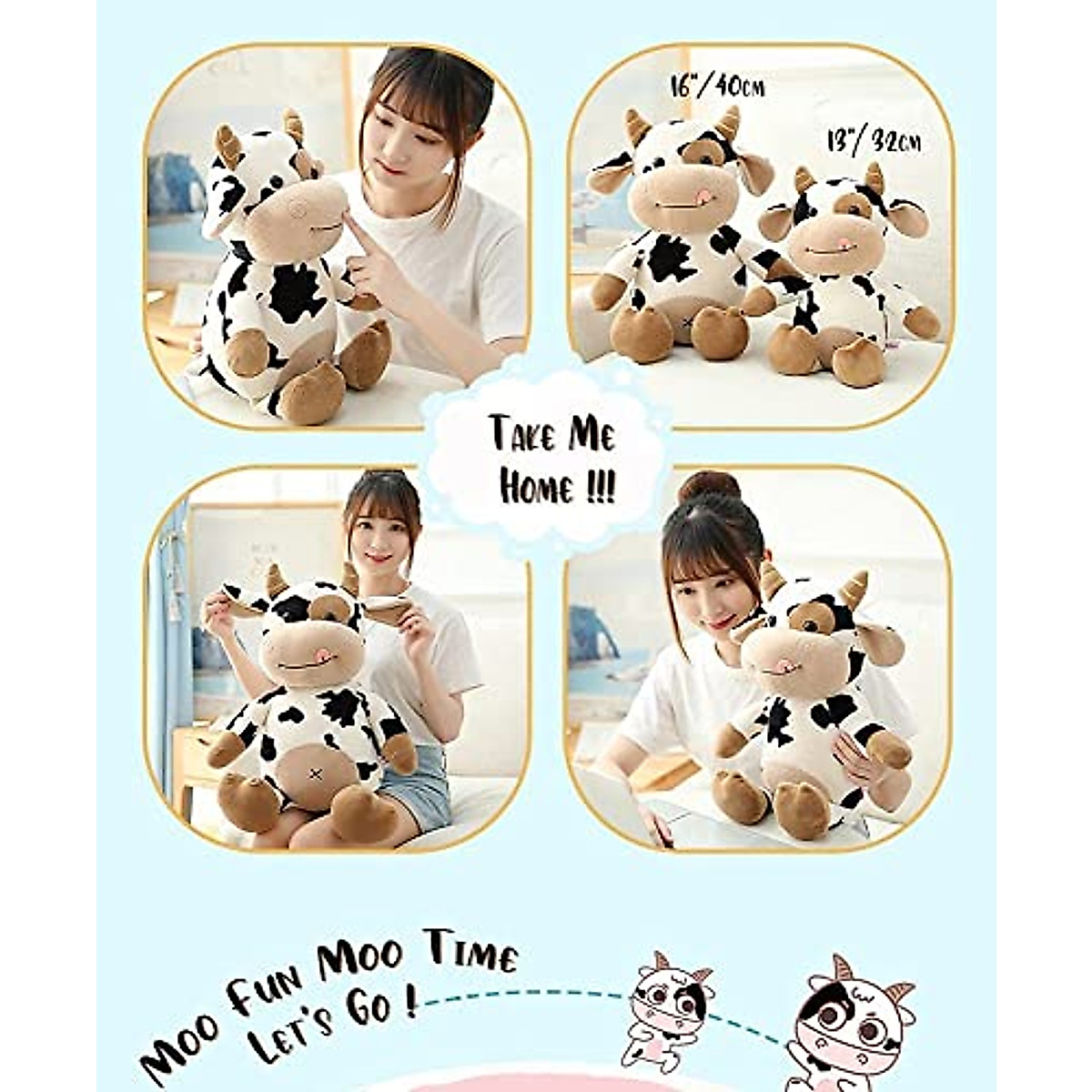 Generic Cow Plush Toy,16 inch Stuffed Animal Throw Plushie Pillow Doll,Soft Fluffy Friend Hugging Cushion-Present for Every Age and Occasion