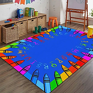 Colorful Kids Rugs, 5x7ft, Colored Pencils Educational Rugs for Classroom, Learning Alphabet Soft Cozy Floor Carpet, Pet Friendly Non-Shedding Entry Carpet for Nursery Family