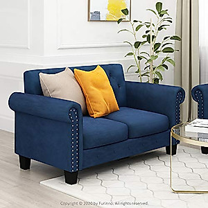 Furinno Bastia Vintage Modern Chesterfield Button Tufted Loveseat/Sofa Couch for Living Room, Navy Velvet
