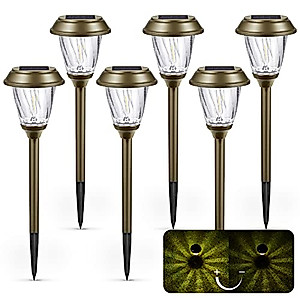 XMCOSY+ Solar Pathway Lights - 6 Pack Solar Lights Outdoor Waterproof, Auto On/Off 10-25 LM Warm White Glass Stainless Steel, Solar LED Lights Decorative for Yard Garden Lawn Driveway Walkway Sidewalk