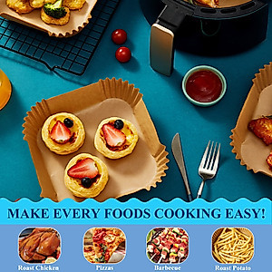 Air Fryer Disposable Paper, 100Pcs Parchment Paper Liners, Non-stick Cooking Paper, Oil Resistant, 6.3inch for 3-5Qt Air Fryer Baking Roasting Microwave (6.3IN-Square)