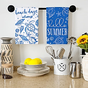 GEEORY Kitchen Towels for Summer Decor Beach Ocean Dish Towels 18x26 Inch Ultra Absorbent Bar Drying Cloth Hand Towel for Kitchen Bathroom Party Home Decorations Set of 2