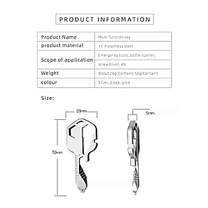 Generic, 24- in-1 Key Shaped Pocket Tool, multitool key with key chain, Outdoor keychain tool for Drill Drive, Screwdriver, file, Wrench, Ruler, Bottle Opener,Wrench, Stripping, etc（Gold）