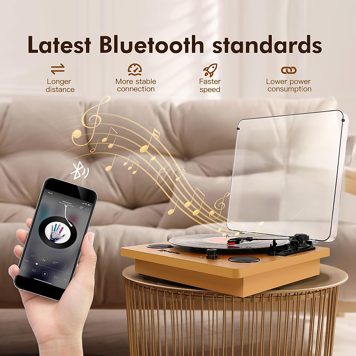 Record Player, Popsky 3-Speed Turntable Bluetooth Vinyl Record Player with Speaker, Portable LP Vinyl Player, Vinyl-to-MP3 Recording, 3.5mm AUX & RCA & Headphone Jack