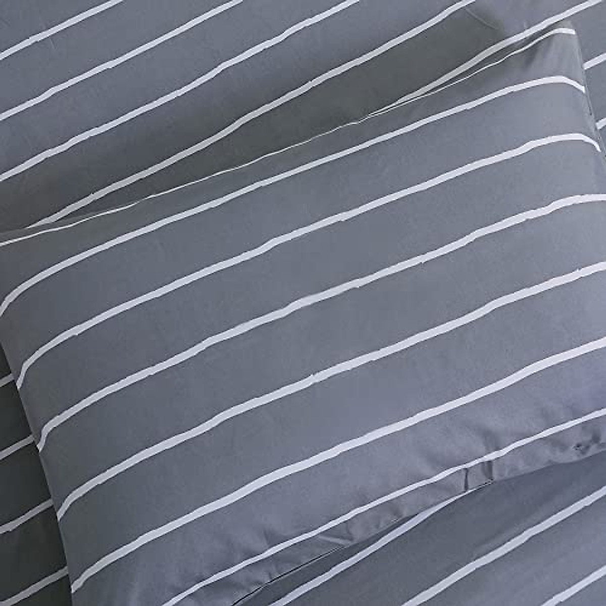 Vaulia Soft Microfiber Bed Sheet, with Deep Pocket and All Around Elastic, Wrinkle Resistant, Grey Stripes Pattern, Full Size 4-Piece Set (1 Fitted Sheet 1 Flat Sheet 2 Pillowcase)
