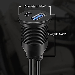 BATIGE Type C 3.1 and USB 3.0 Car Mount Flush Cable Male to Female Waterproof Extension for Car Truck Boat Motorcycle Dashboard Panel - 3ft