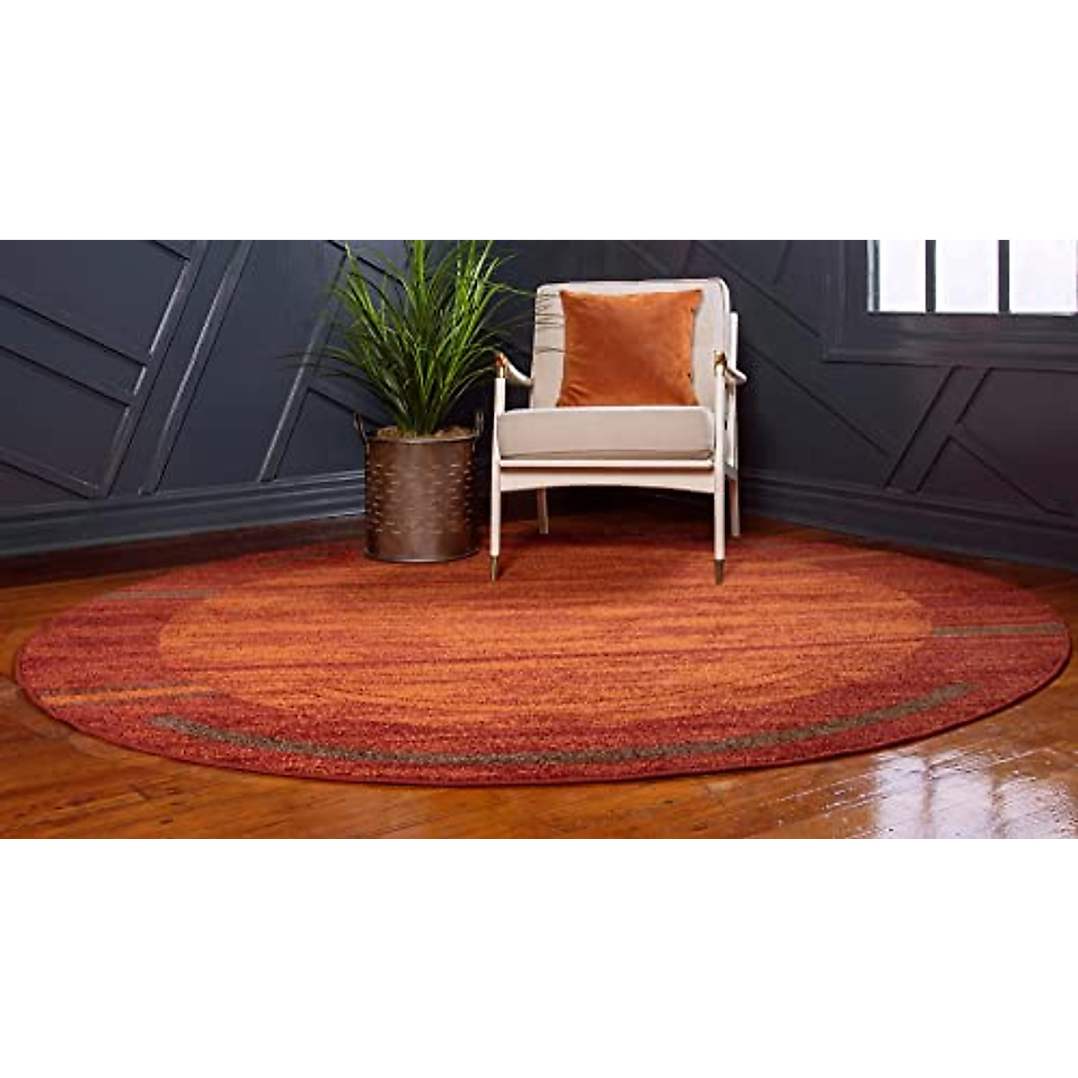Unique Loom Autumn Collection Modern Contemporary Casual Abstract Area Rug, Round 3' 3 x 3' 3, Terracotta/Burgundy Border