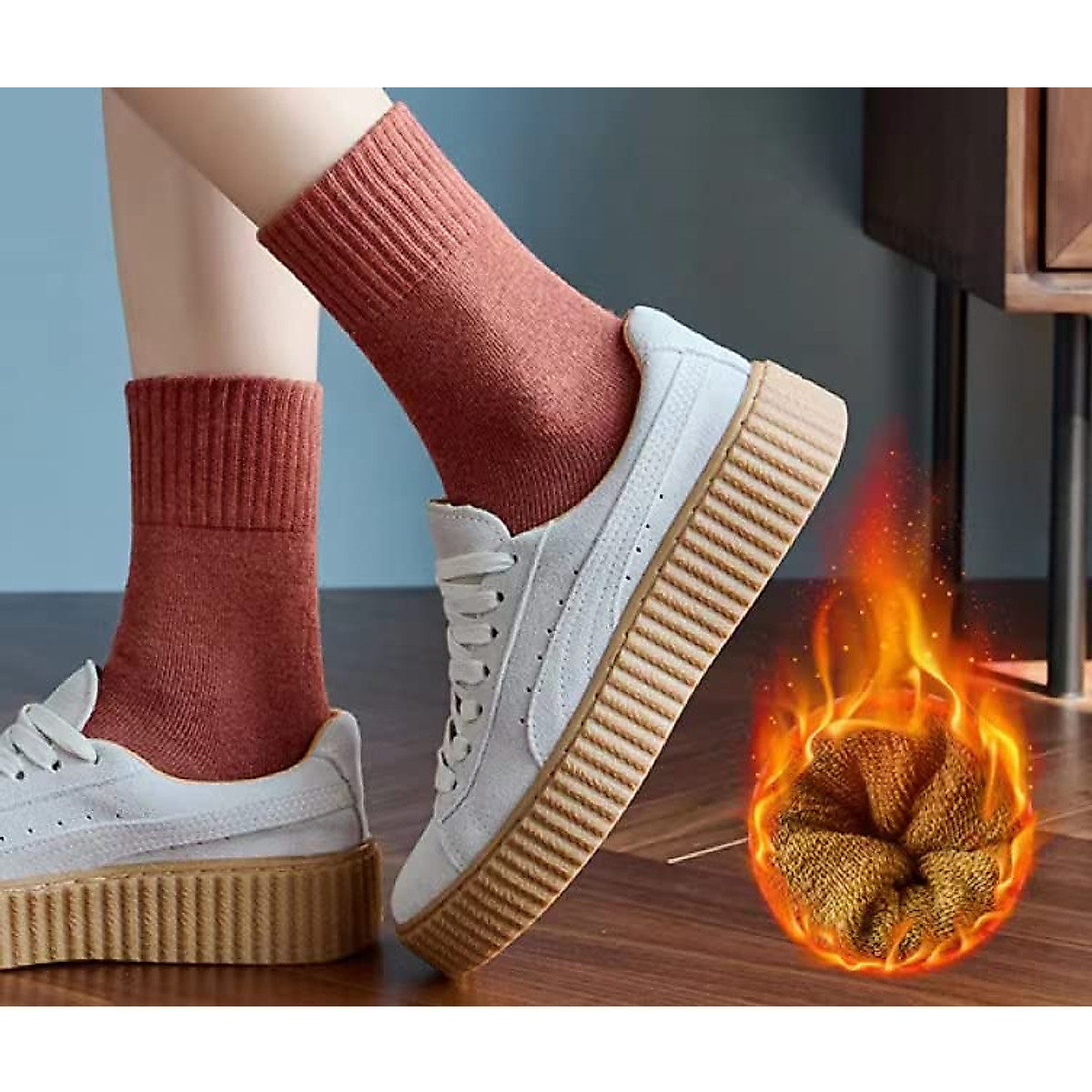 Keuien Womens Wool Socks, 5 Pairs Thick Winter Warm Socks, Soft Thermal Socks Gifts for Women