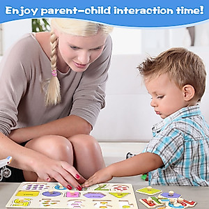 8 Set Wooden Peg Puzzles for Toddlers 2-4 Years Alphabet Number Animal Vehicles Puzzles Board for Kids Educational Learning Puzzles Toys for Children Babies Boys Girls (Lovely)