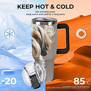 DWVSFJM Shih Tzu Dog Insulated Tumbler 40 Oz Stainless Steel Double Wall Vacuum Travel Mug Large Capacity Car Cup Reusable Coffee Cup with Handle And Straw Lid Gifts Black