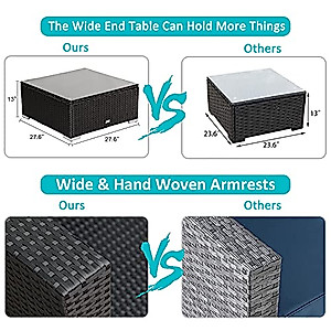 Kinsunny Peach Tree 7 PCs Outdoor Patio Furniture Sets PE Rattan Wicker Sofa Sectional Furniture Set with 2 Pillows and Tea Table