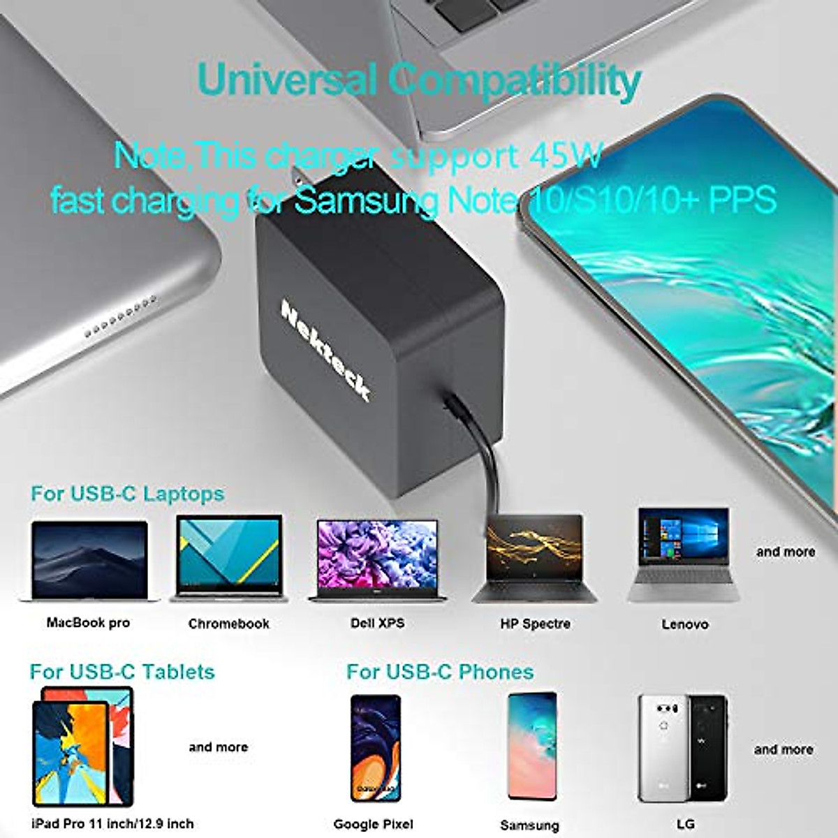 Nekteck S22, S23 Ultra 45w USB-C Charger with 6ft Long Cable, PD.3(PPS), Small Samsung Super Fast Charger Type C [USB-IF Certified] Compatible with Galaxy S23+/S22 Plus/S21/S20 Ultra/Note 10+