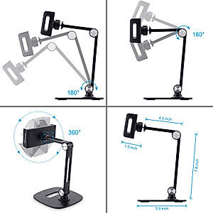 B-Land Adjustable Tablet Stand, Desktop Tablet Holder Mount Foldable Phone Stand with 360° Swivel Phone Clamp Mount Holder, Compatible with 4-13" Tablets/Phones,Nintendo Switch, Kindle (Black)