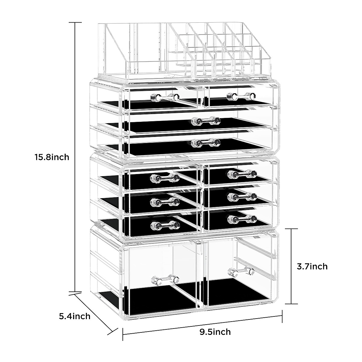 HBlife Acrylic Clear Dustproof Makeup Storage Organizer Drawers Large Skin Care Cosmetic Display Cases for Bathroom Stackable Storage Box with 12 Drawers for Vanity (Clear)