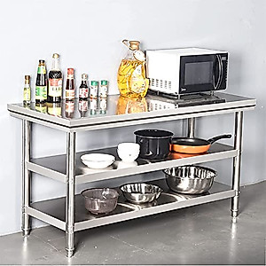 Commercial Kitchen Work Catering Table, Commercial Kitchen Table Stainless Steel Work Table Utility Worktable with Double Under Shelf Heavy Duty Food Prep Workbench (Size : 100x60x80cm)
