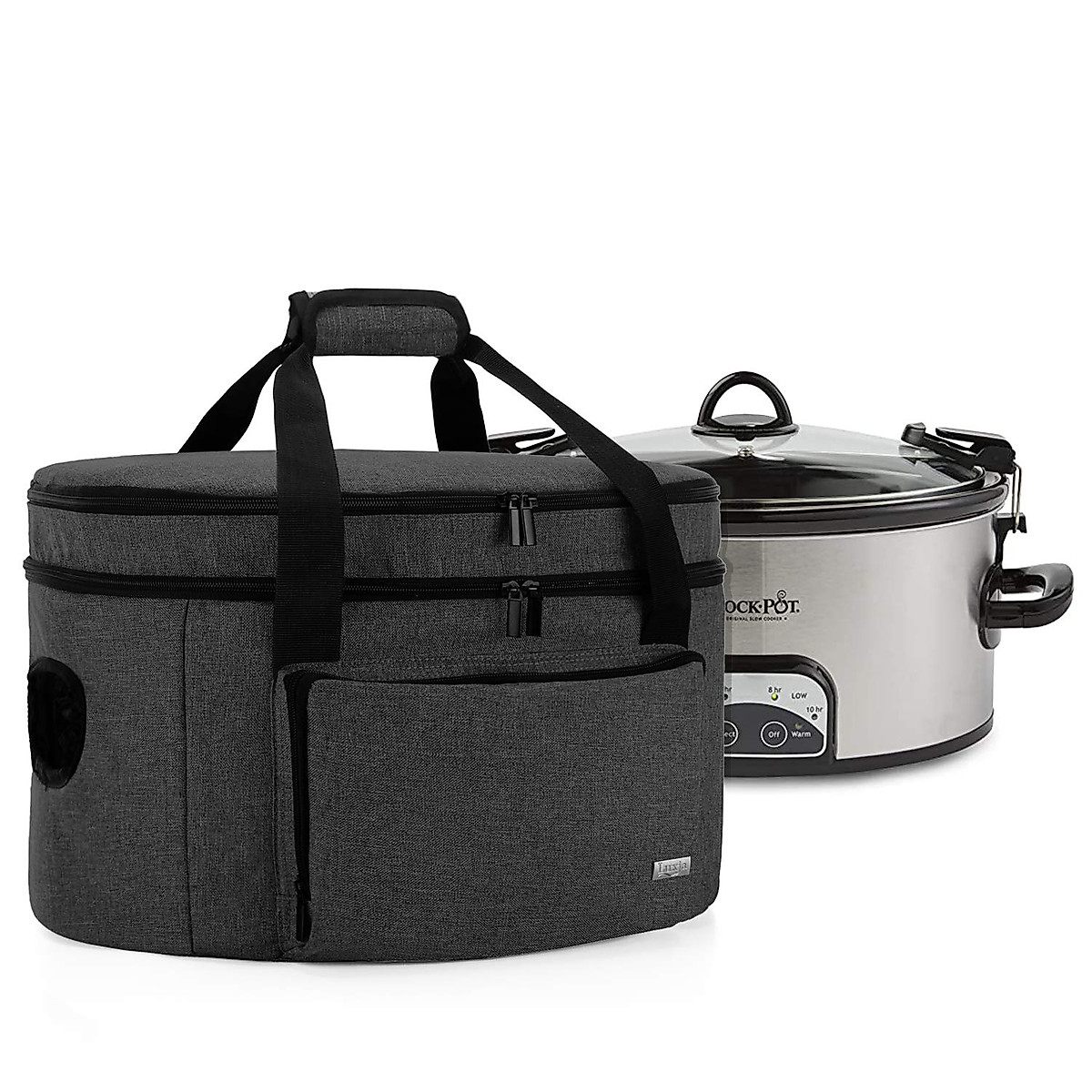 LUXJA Double Layers Slow Cooker Bag (with a Bottom Pad), Insulated Slow Cooker Carrier Fits for Most 6-8 Quart Oval Slow Cooker, Black (Bag Only)