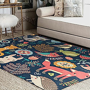 ALAZA Forest Owl Deer Hedgehog Fox Area Rug Rugs for Living Room Bedroom 7' x 5'